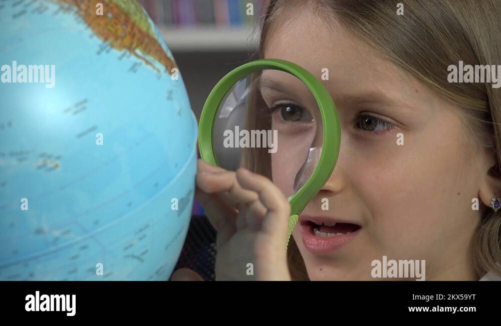 Child Studying Earth Globe, Kid in School Class Girl Learning, Student Library Stock Video ...