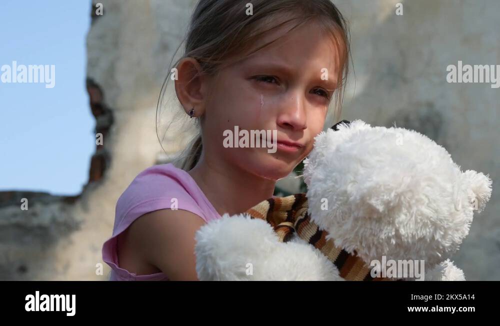 Crying Unhappy Child with Sad Memories, Stray Homeless Kid in Abandoned ...