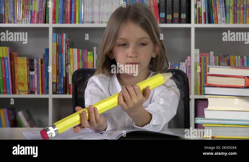School Girl in Classroom, Student Child Writing Studying, Learning in ...