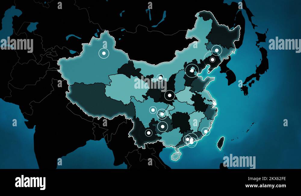 Chinese map with administrative divisions, airports and highways. Blue ...
