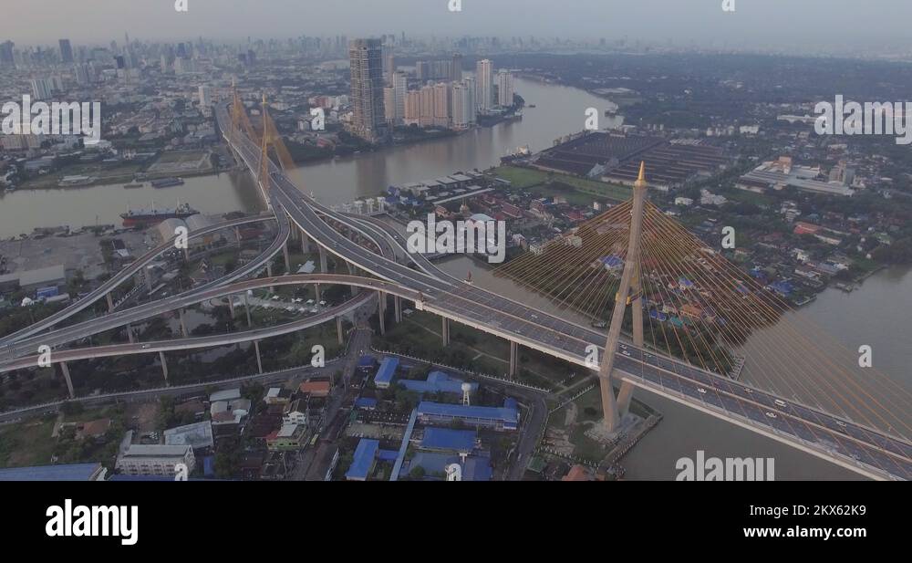 Ariel view, traffic on bridge Stock Video Footage - Alamy