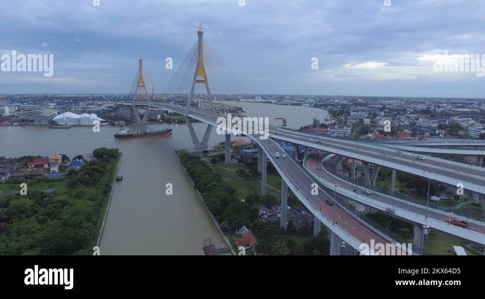 Ariel view, traffic on bridge Stock Video Footage - Alamy