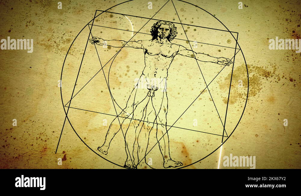 Vitruvian Man animated drawing by Leonardo da Vinci Stock Video Footage ...