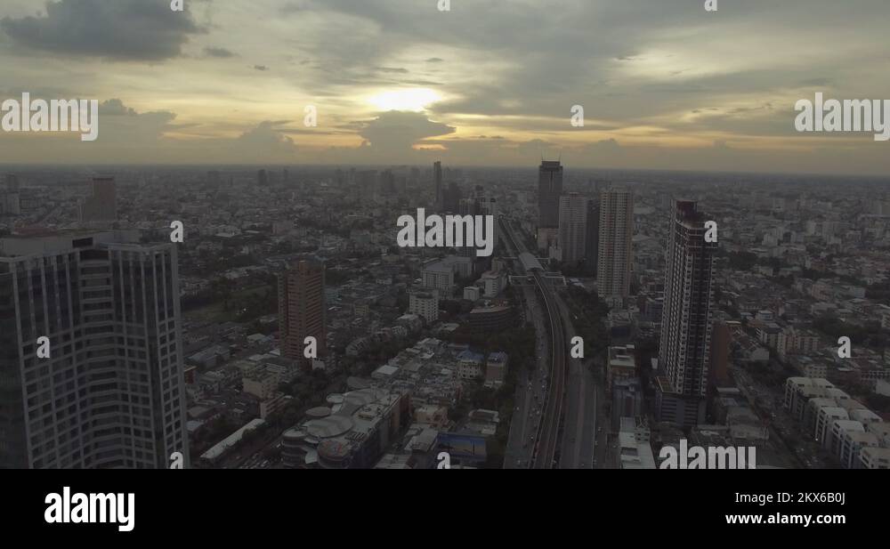 Ariel view, sunset in Bangkok's city, Thailand Stock Video Footage - Alamy