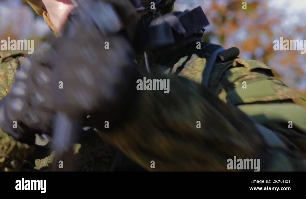 Soldier. Soldier with modern equipment aiming with AK rifle Stock Video ...