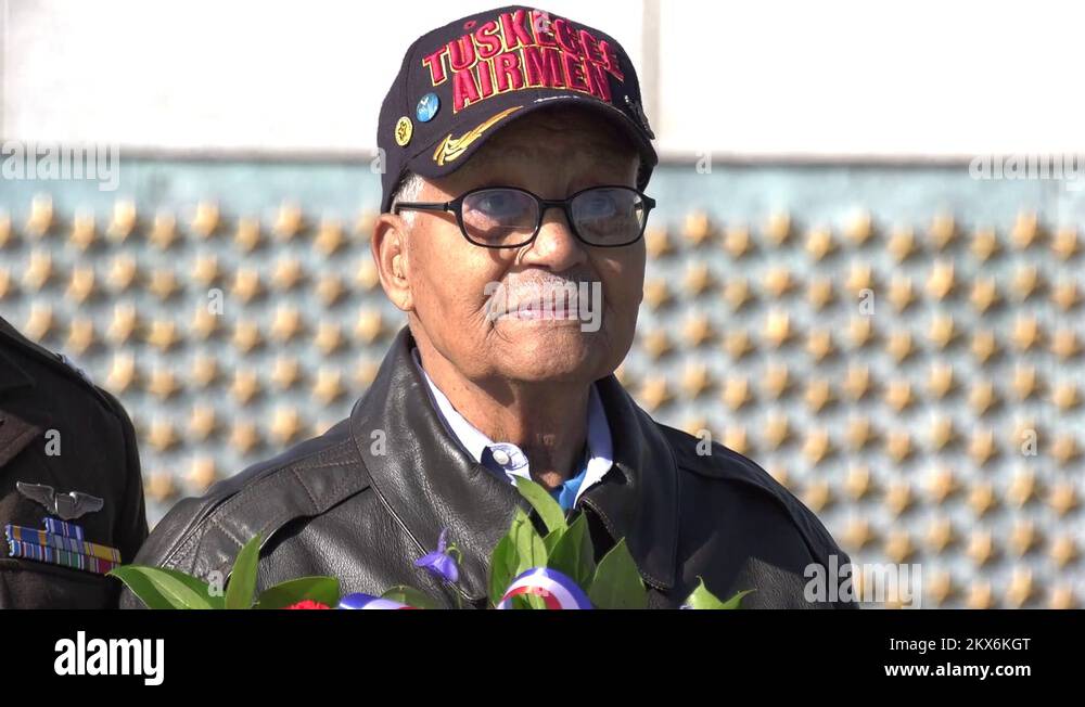 Tuskegee Airmen Colonel Charles McGee at a WWII ceremony Stock Video ...