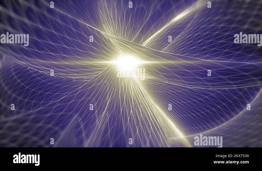 Abstract animated blue motion background of spinning spheres with lines ...