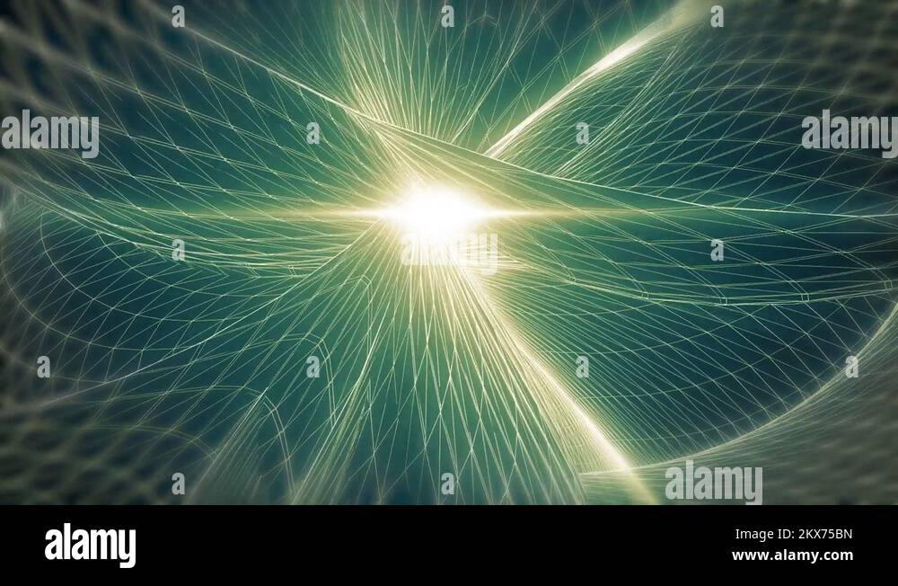 Abstract animated neon motion background of spinning spheres with lines ...