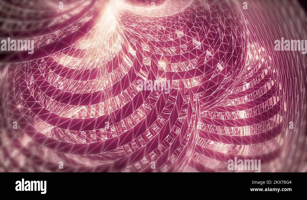 Abstract animated pink motion background of spinning spheres with lines ...