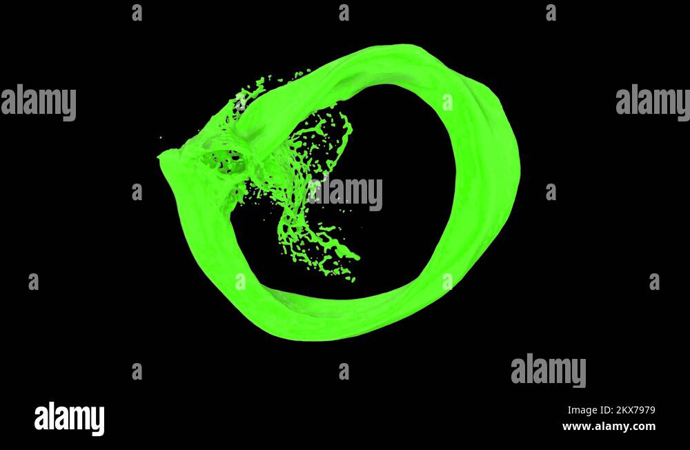 splashing ring of green paint forms ball - on black, alpha included ...