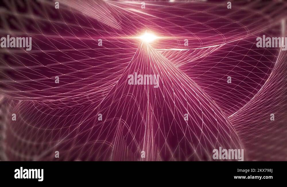 Abstract animated pink motion background of spinning spheres with lines ...