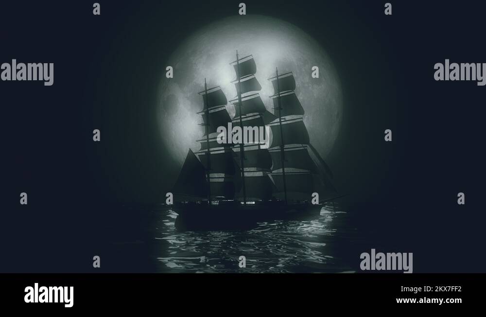 Highly stylized view of a Tall Ship illuminated by a full moon Stock ...