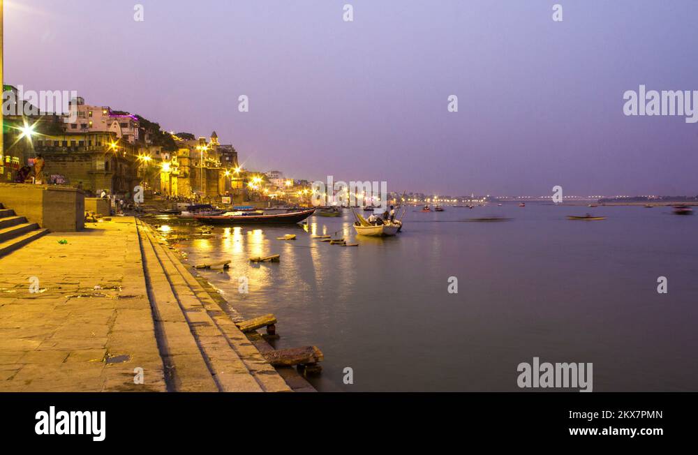 Varanasi City, Ganges River and Boats, Time Lapse Stock Video Footage ...