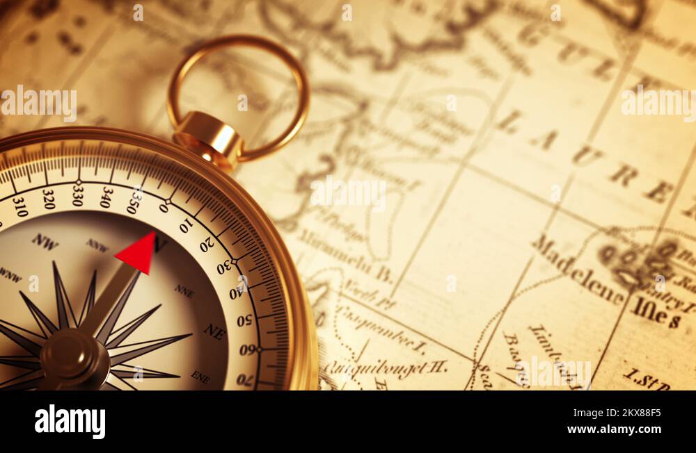 Golden Compass On The Map Indicating Direction Stock Video Footage - Alamy