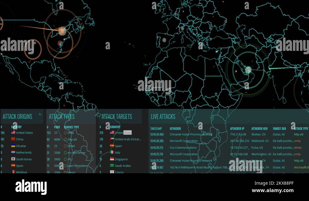 World internet cyber attack map on computer screen Stock Video Footage ...