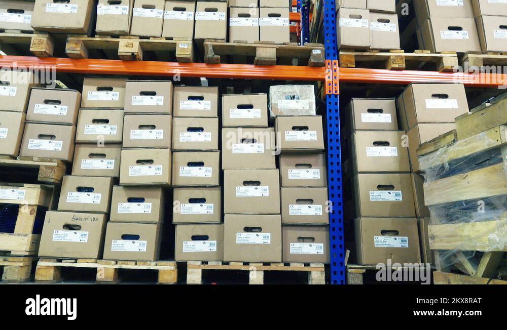 Rows of boxes in the warehouse of the logistics complex Stock Video ...