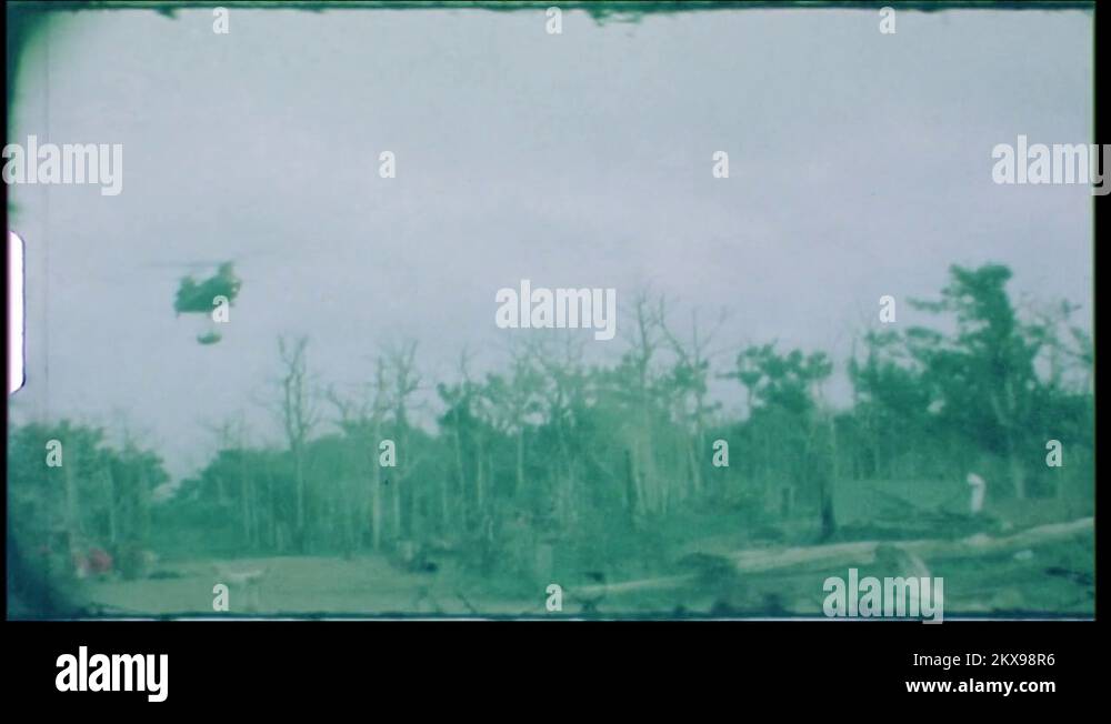 CH-47 Cargo helicopter landing at an army base - footage from the Vietnam War Stock Video ...