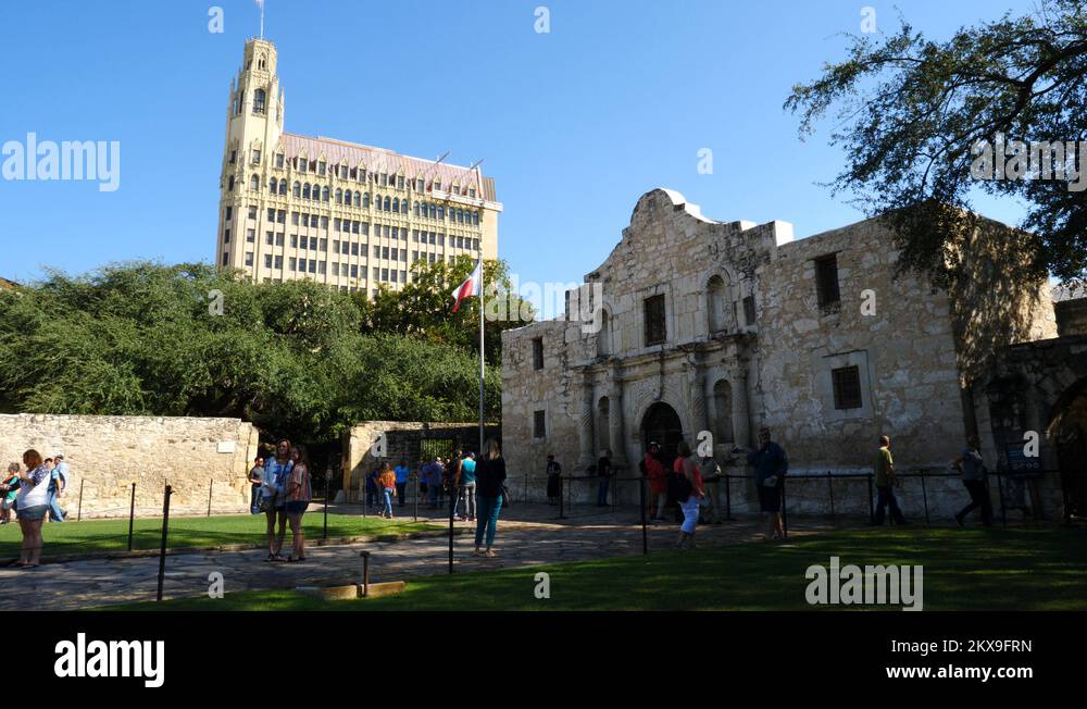 Tourist at The Alamo Mission San Antonio Texas Blue Sky Side View Stock ...