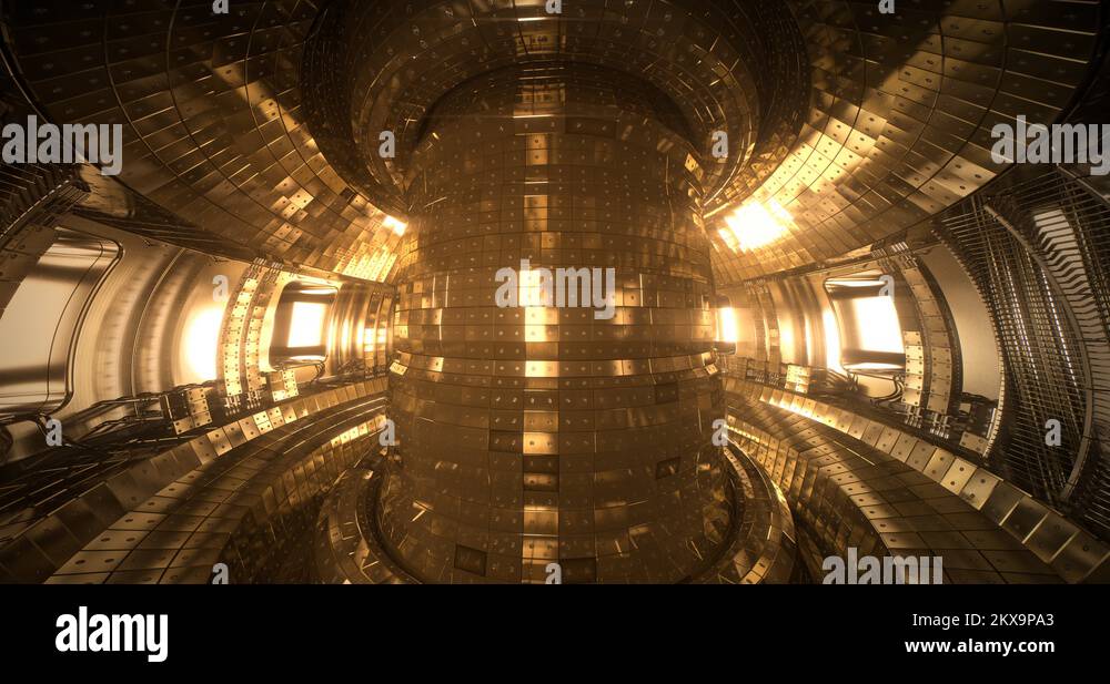 Fusion reactor Tokamak. Reaction chamber. Fusion power. Seamless loop ...