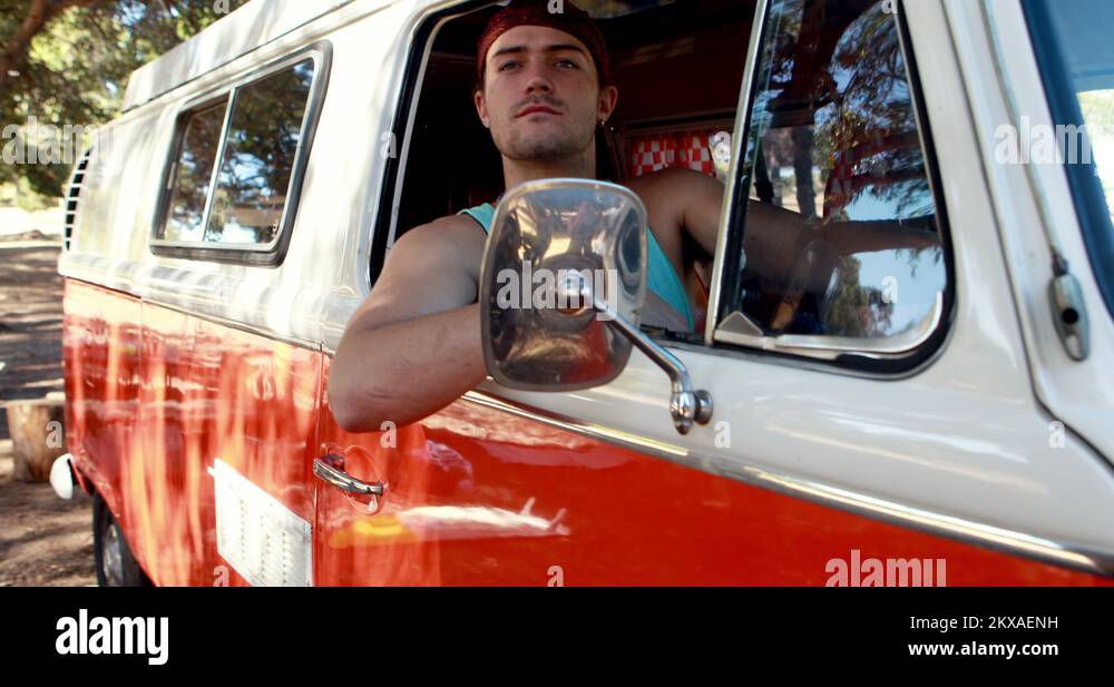 Man shouting through window in camper van 4k Stock Video Footage - Alamy