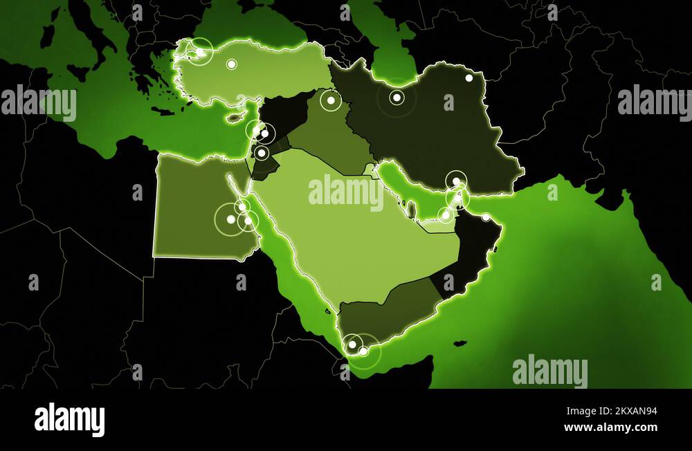 Highly detail map of the Middle East region. Countries, airports and ...