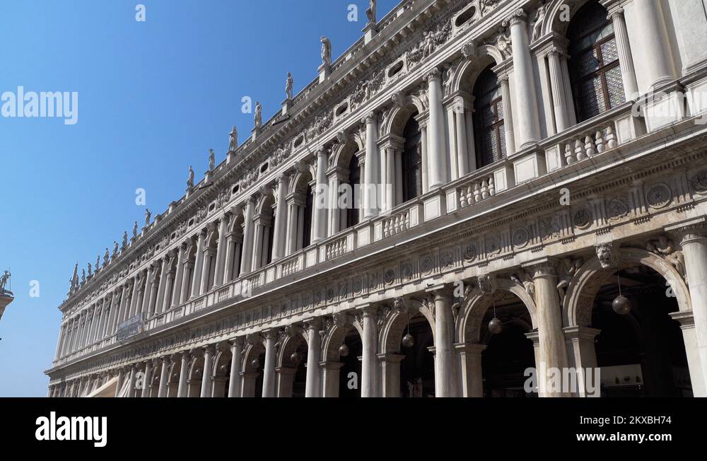 Static shot of Renaissance architecture of The Biblioteca Nazionale ...