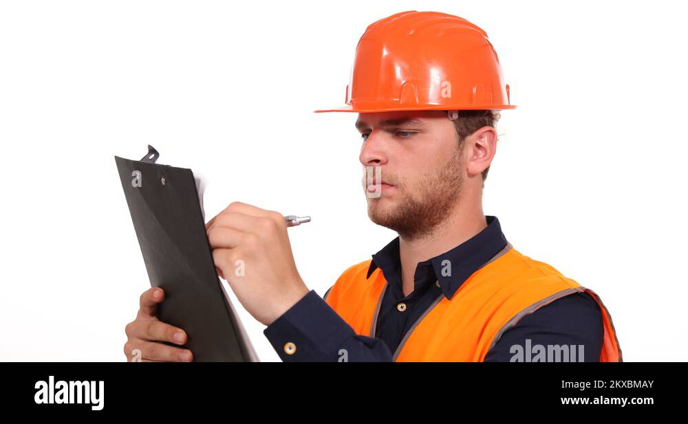 Successful Worker Man Taking Important Notes in Clipboard Isolated ...
