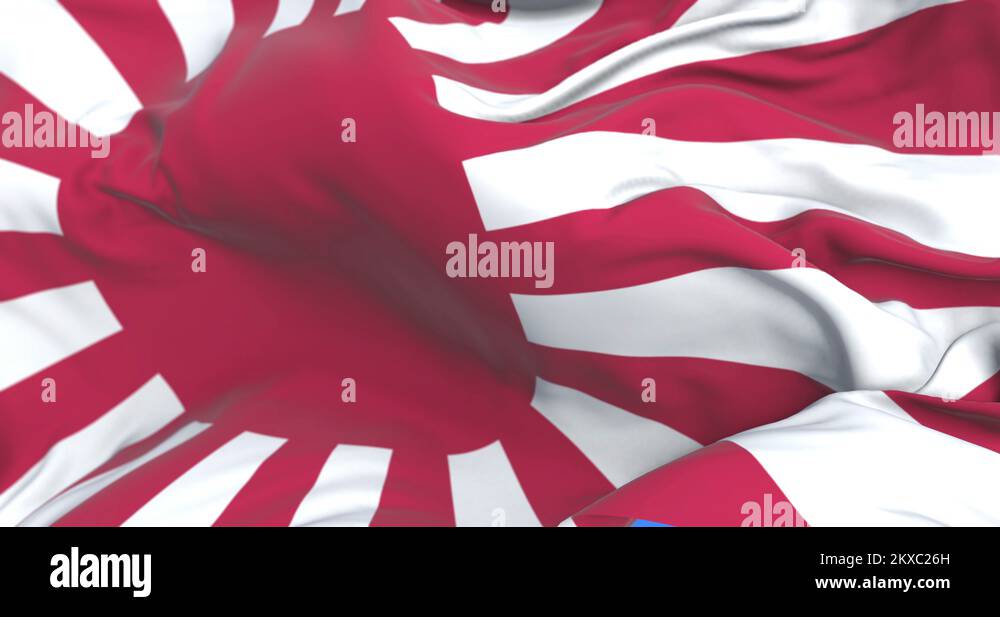 Rising Sun Flag japanese waving at wind in slow with blue sky, loop ...