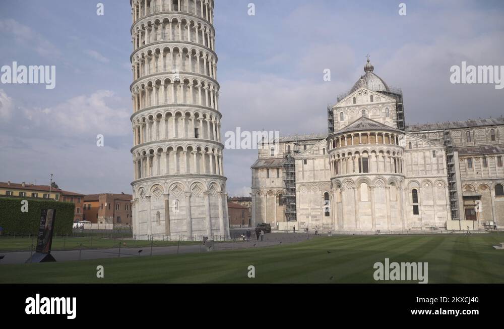 Pan up the exterior of The Leaning Tower of Pisa Italy Stock Video ...