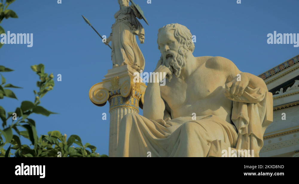 Statue of the great Greek philosopher Socrates on background classical ...