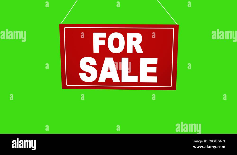 A business sign that says: For sale. Animated board falls and sways ...