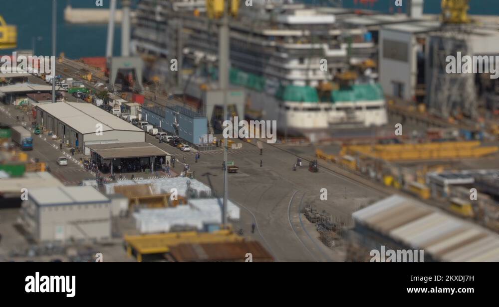 Cruise ship under construction. 4K Tilt Shift / time-lapse Stock Video ...