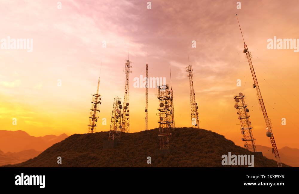 Loopable camera spin around an antenna complex on a hill Stock Video ...
