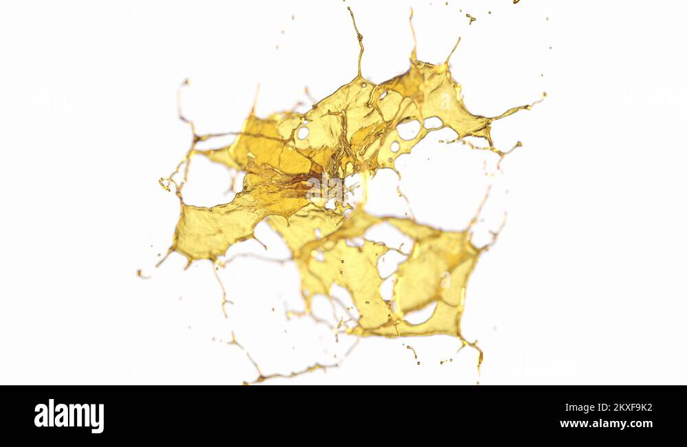 Cg animation of oil splash on white background. Slow motion. Has alpha ...