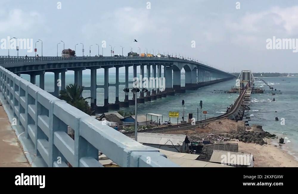 Pamban Bridge, Rameswaram Tamil Nadu, India Stock Video Footage - Alamy