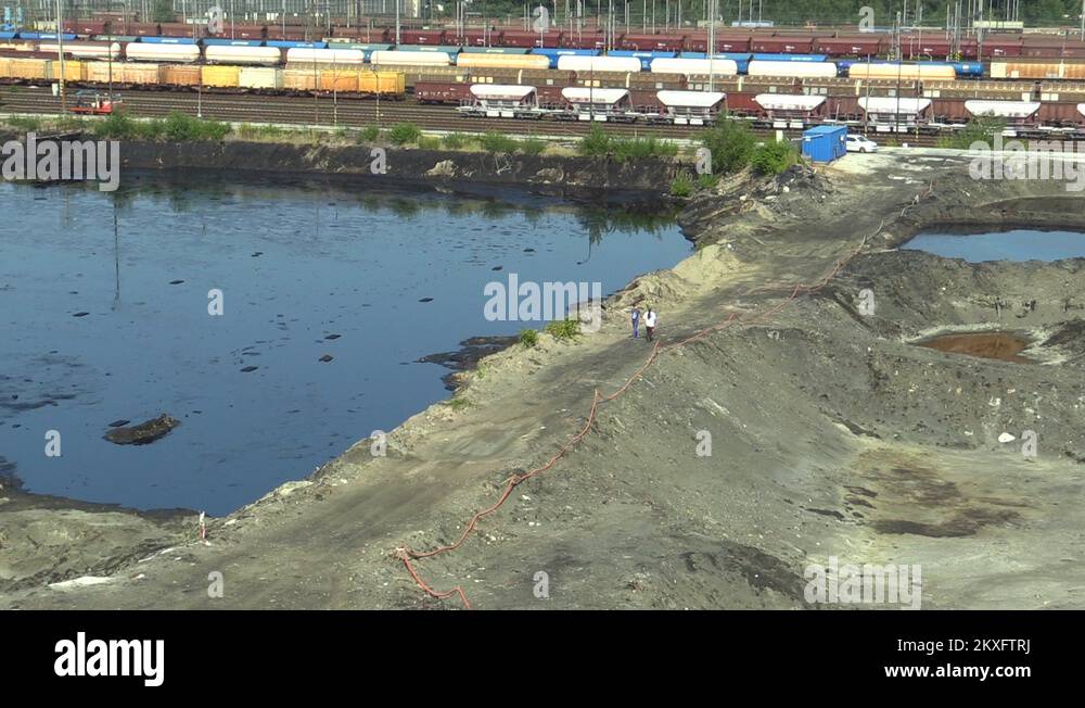 The former dump toxic waste in Ostrava, oil lagoon, contamination water ...