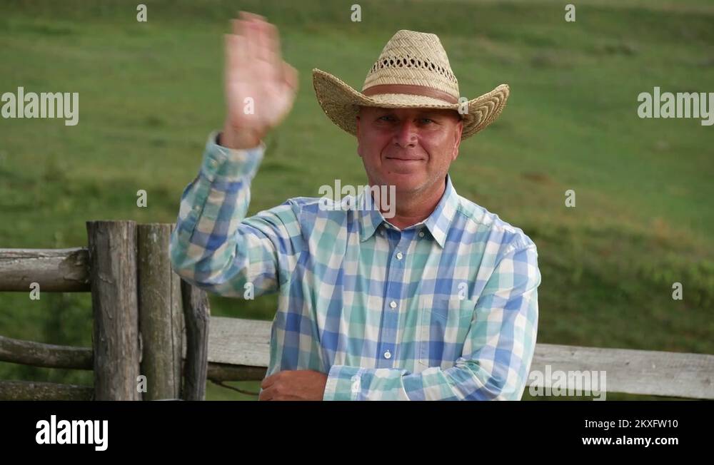 Farm Employee Stay Pleased and Smile Happy Saluting with Hand Gestures ...