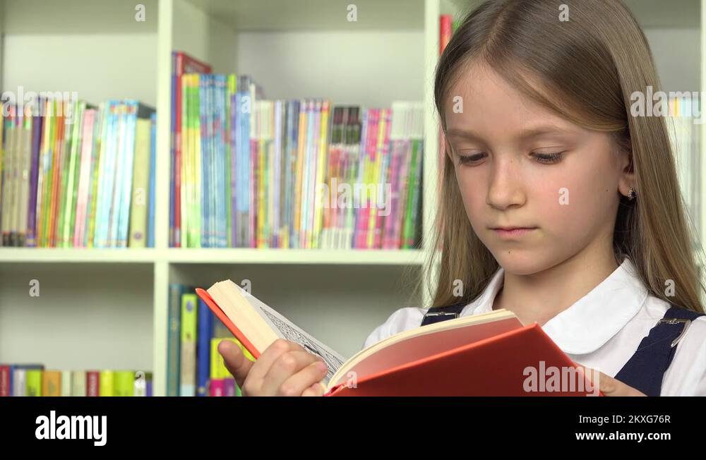 Student Child, Girl Reading Books in School Class Library, Children ...