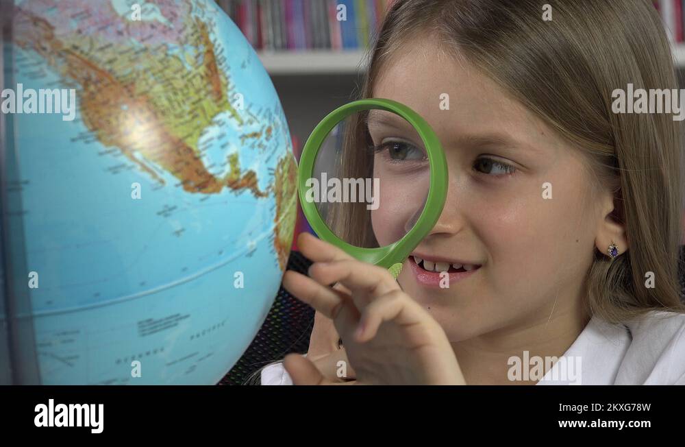 Child Studying Earth Globe, Kid in School Class Girl Learning, Student Library Stock Video ...