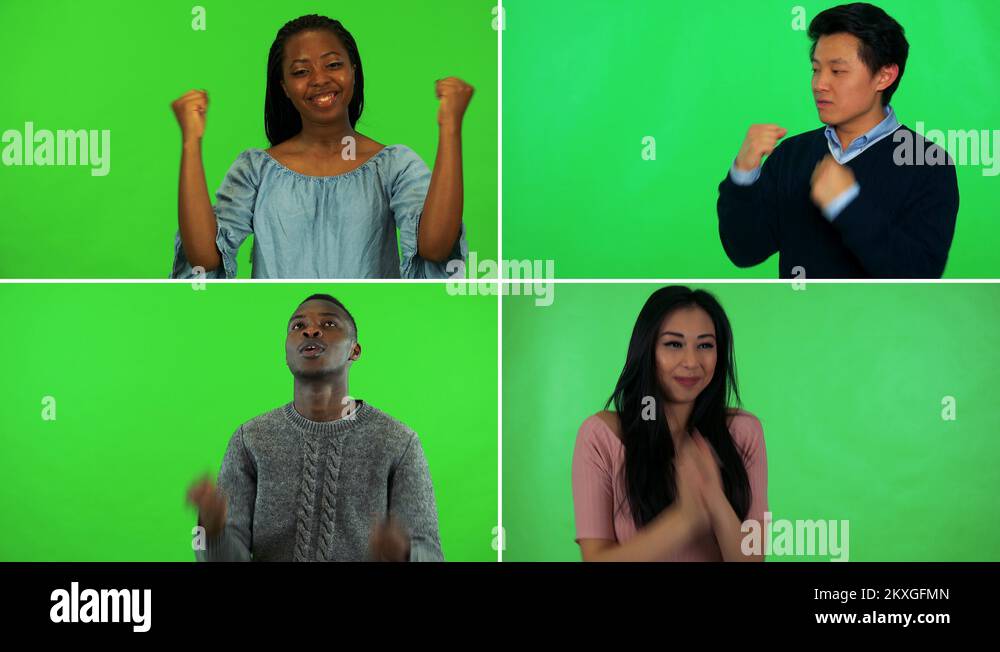 4K compilation (montage) - four people celebrate - green screen Stock ...