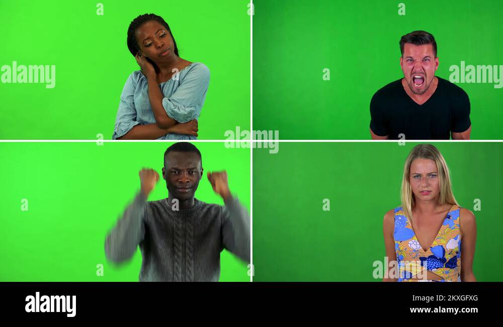 4K compilation (montage) - four people act angry - green screen Stock ...