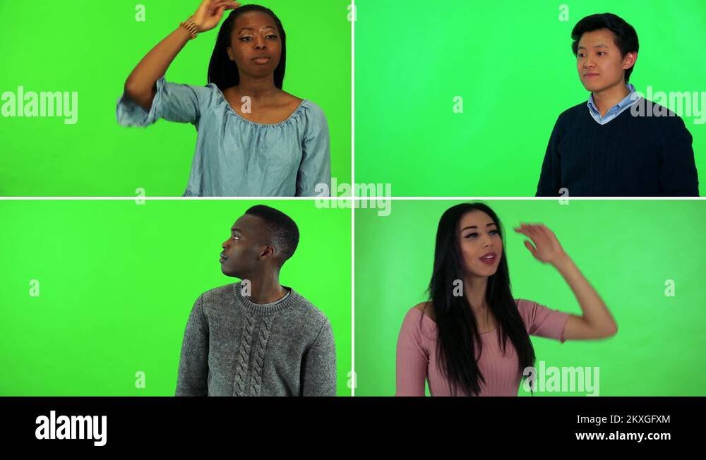 4K compilation (montage) - four people look around for someone - green ...