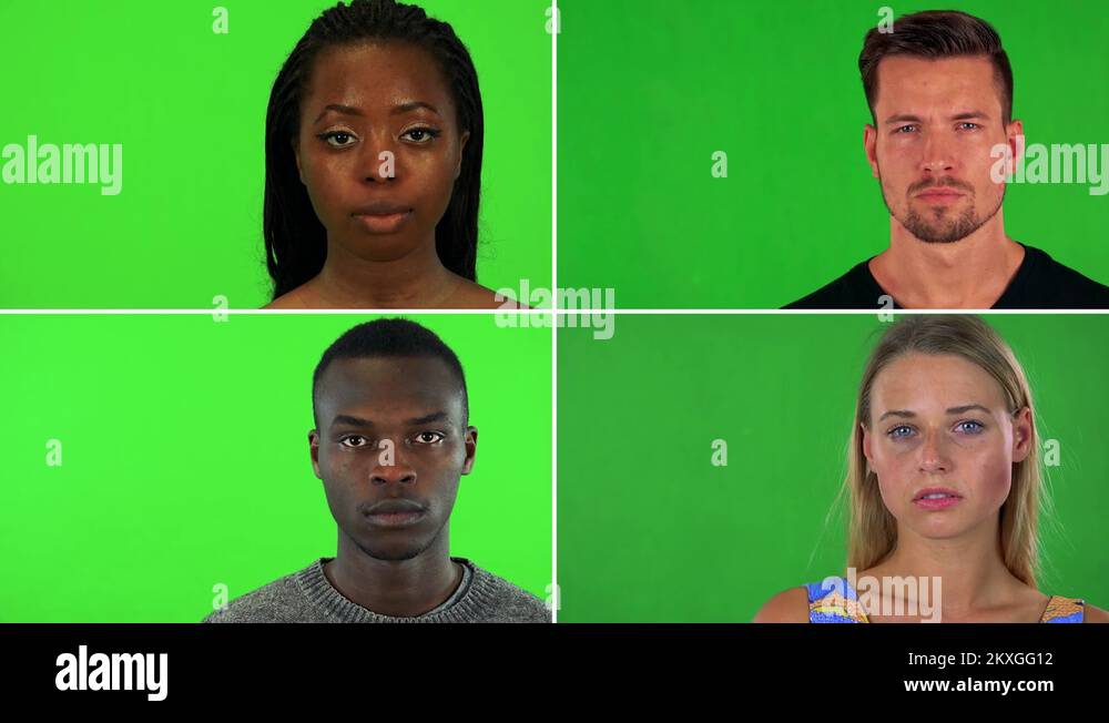 4K compilation (montage) - four people look at the camera - face ...