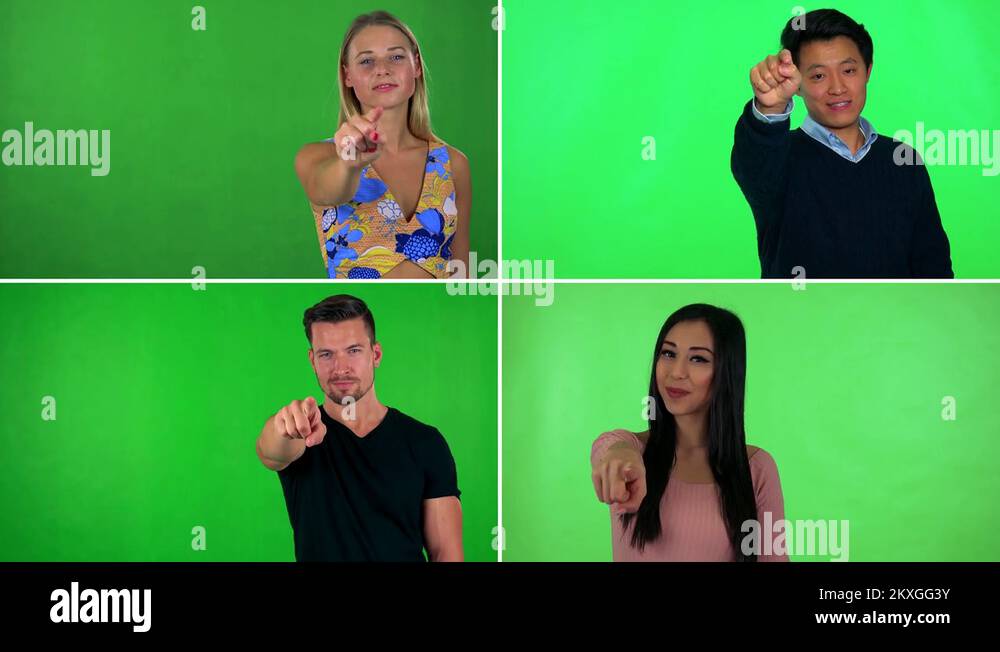 4K compilation (montage) - four people point at the camera and nod with ...