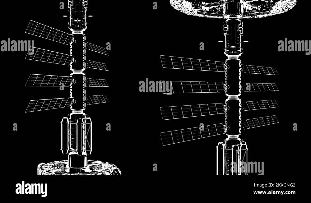 Black background, abstract technical drawing moves vertically, seamless ...