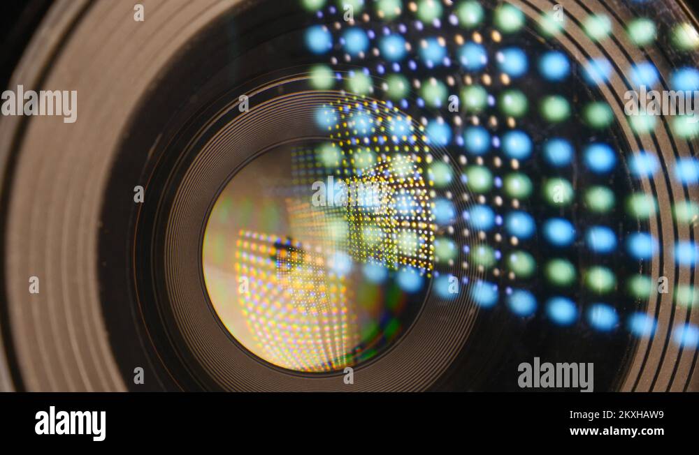 Video camera lens, showing zoom and glare, turns, close up Stock Video ...