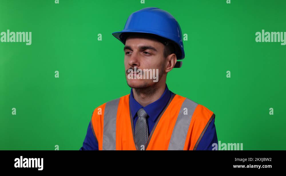 Engineer Man Looking Out Observation Work Activity View Green Screen ...