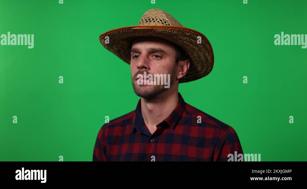 Serious Farm Agriculturist Man Look Interview Chroma Key Green Screen ...