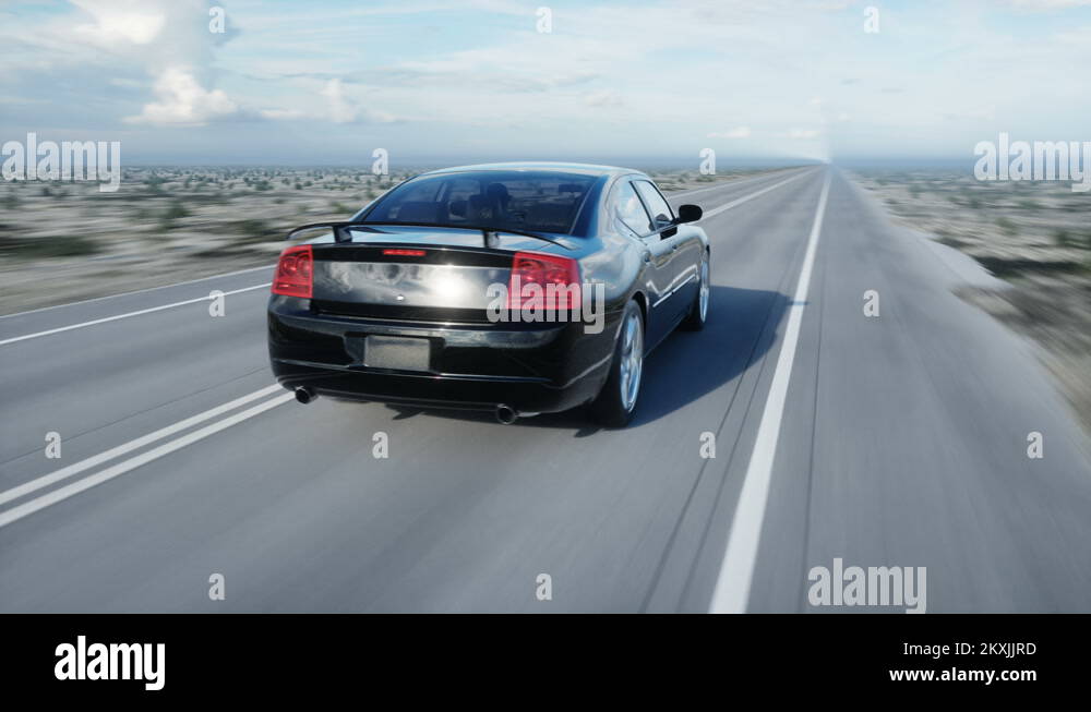 Black luxury car on road, highway. Daylight. Very fast driving ...