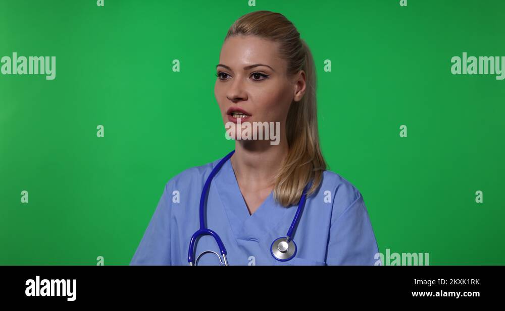 Attractive Medical Doctor Woman Talking Look Interview Green Screen ...